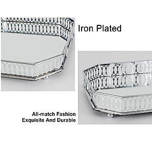 Decorative Tray, Mirror Tray for Perfume Organizer, Makeup Tray with Metal Handle for Bathroom,Countertop,Bedroom, 9.8"x13.7"x1.5"