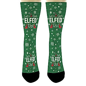 Elf Gifts Let's Get Elfed Up Elf Crazy Socks Punny Christmas Accessories 1-Pair Novelty Crew Socks