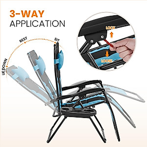 Yaheetech 29in Full Padded Zero Gravity Chair Oversized Outdoor Patio Folding Lounger Adjustable Portable Anti Gravity Recliner w/Carry Strap, Side Cup Tray, Pillow for Beach Yard Lawn Black/Aqua/2