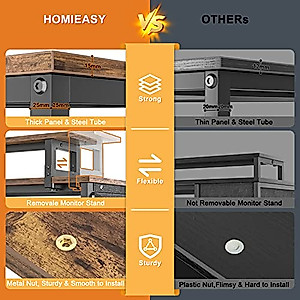 Homieasy L Shaped Computer Desk with LED Strip & Power Strip, 55 Inch Corner Desk with Monitor Stand Reversible Storage Shelves, Modern Simple Home Office Gaming Desk with Storage Bag(Rustic Brown)