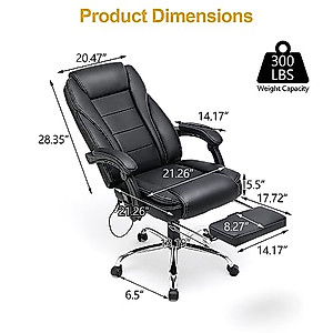 HOMREST Executive Office Chair, Massage Heated Desk Chair with Ergonomic High Back PU Leather Computer Chair with Footrest Lumbar Support for College Dorm (Black)