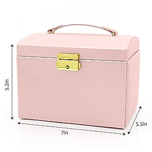 MUEUSS Jewelry Organizer Box for Girls Women Ideal Gift, Travel Portable Jewelry Case with Mirror and Lock For Necklace Earrings Rings Bracelets(Pink)