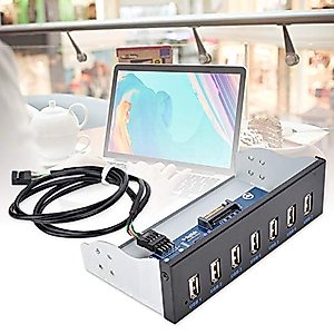 7 Port USB Hub Drive Bay,USB Hub Box Panel,USB2.0 Lossless Data Transmission USB Hub Drive Panel with 9pin-9pin Cable,Front Panel Hub for Scanner, Typewriter, Digital Camera