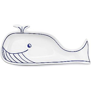 Cornucopia Whale Spoon Rest; Blue and White Ceramic Novelty Spoon Holder for Kitchen Stove