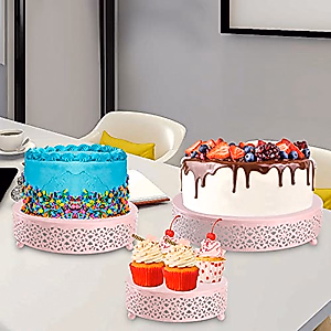 Hedume 3-Piece Metal Cake Stand Set, Pink Round Cake Stand, Dessert Cupcake Pastry Candy Display Plate for Wedding, Birthday Party, Event