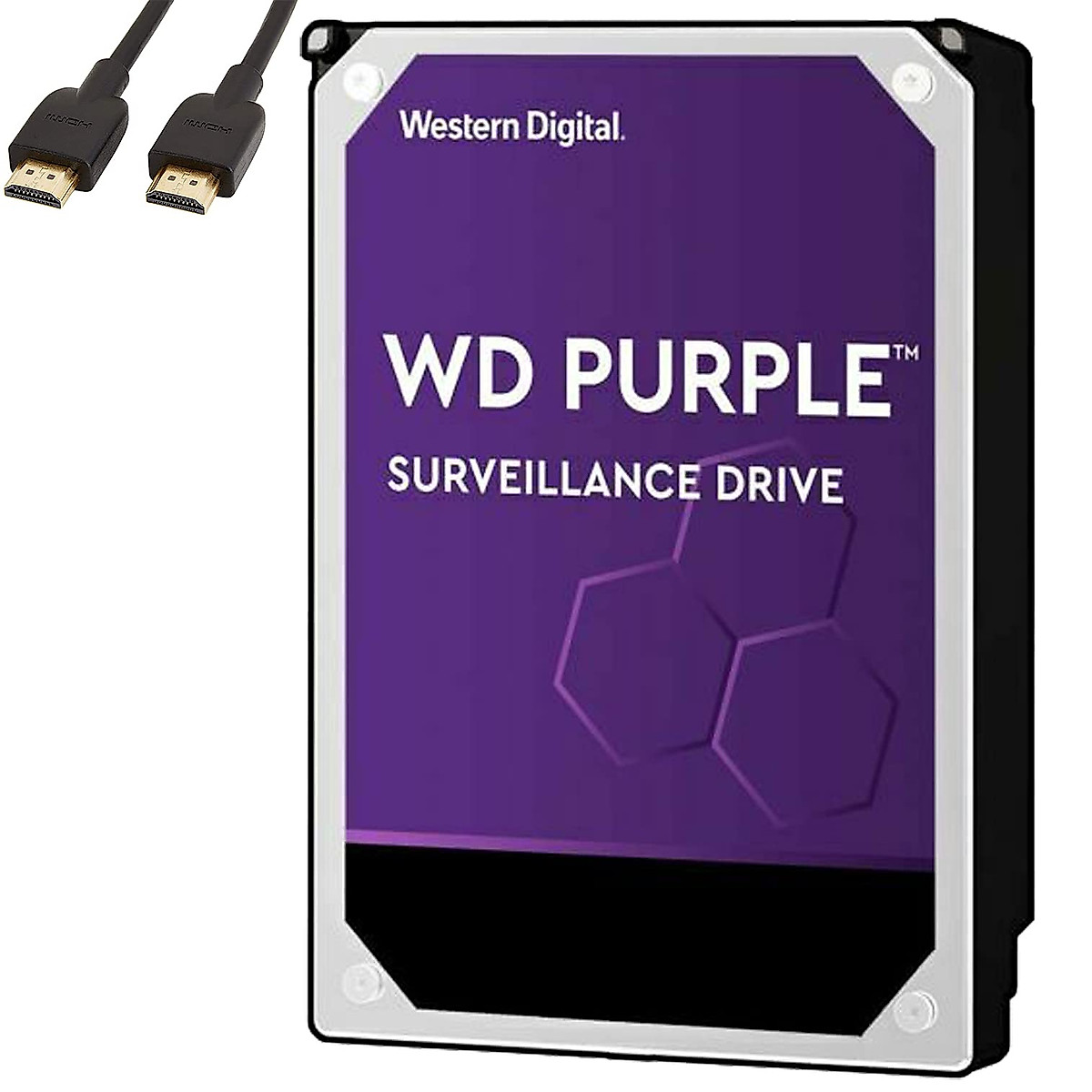 Western Digital - WD 8TB Purple Surveillance Internal Hard Drive - 7200 RPM Class, SATA 6 Gb/s, 256MB Cache, 3.5", Crypto Chia Mining - WD82PURZ - BROAGE HDMI Cable, Solid State Drive