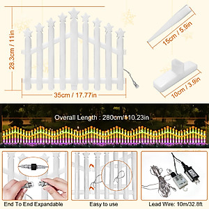 Garden Picket Fence Lights 8 Pack, 11 Modes Fence Lights with Remote,13.8 x 11 inch Christmas Tree Fence Lights Plug in,Plastic White Edgings Garden Picket Fence Lights for Landscape Patio Yard Xmas