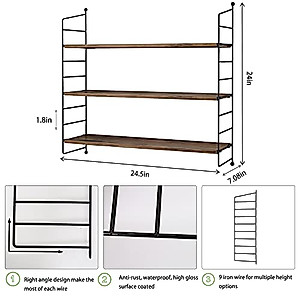 MIOCASA Floating Shelves Rustic Wood Wall Shelves Adjustable Metal Frame Decorative Hanging Storage Shelves for Bathroom, Living Room, Bedroom, Kitchen, Office 24 Inch (24 in)