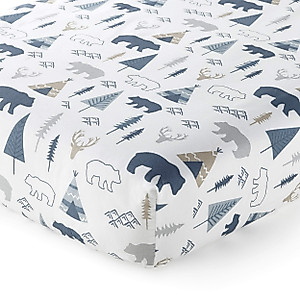 Levtex Baby - Emerson Crib Bed Set - Baby Nursery Set - Navy, Blue, Grey and Tan - Animal Adventure - 4 Piece Set Includes Quilt, Fitted Sheet, Wall Decal & Dust Ruffle