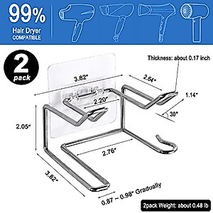 CenterZ 2 Pack Hair Dryer Holder, Wall Mount Self Adhesive Waterproof Blow Dryer Rack Storage Organizer Hanger, Compatible with Dyson and Most Hair Dryers Appliance, Brush, Curling Iron, Straightener