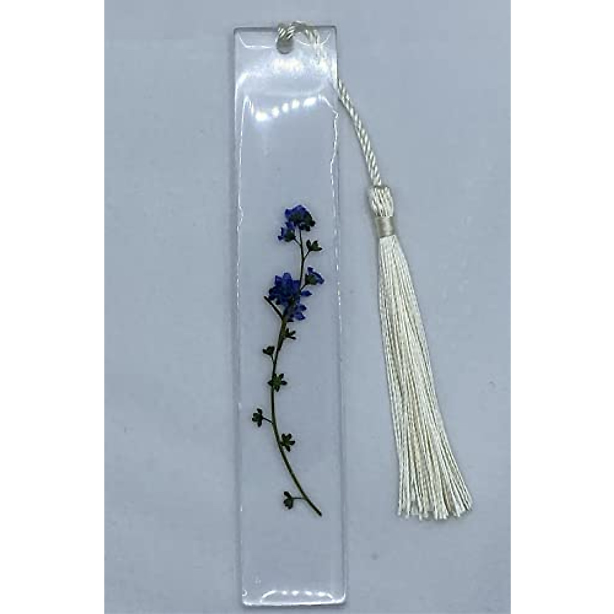 Dried Flower Bookmark, Blue Forget-Me-Not Handmade Transparent Resin Bookmarks with Tassels