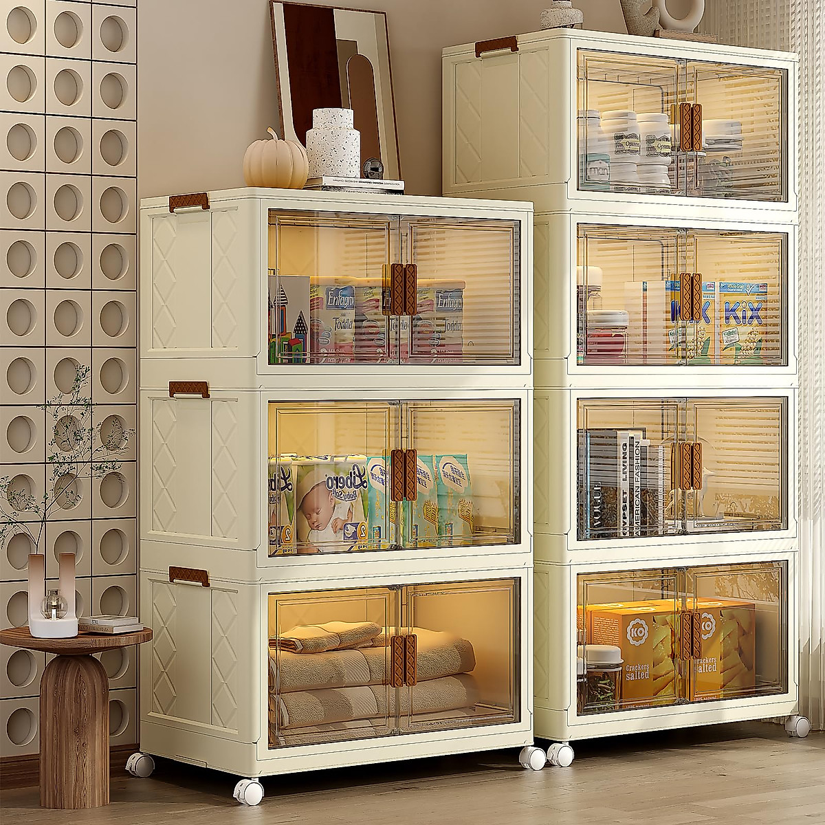 Safunion Closet Organizers and Storage 9.8 Gal, Stackable Storage Bins with Lids, Collapsible Storage Bins, Dual Open Plastic Storage Containers with Wheels for Closet, Dorm Room and Home (1 Pack)