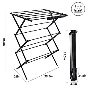YUBELLES 3 Tiers Foldable Clothes Drying Rack, Vertical Laundry Rack Portable and Collapsible for Storage Indoor Outdoor，Pure Black