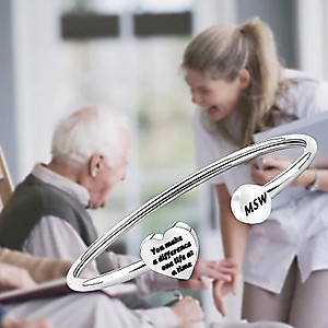 ENSIANTH MSW Gift Social Worker Bracelet You Make A Difference Appreciation Gift for Social Worker, Volunteer (MSW Cuff)