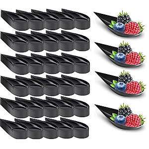 LSR Loreso 240 Count Tear Drop Appetizer Plastic Spoons, Black for Serving Desserts, Cakes, Hors d'oeuvres, Small Portion Tasting, Reusable - Black 240CT