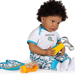 Paradise Galleries Realistic Reborn Newborn Black Baby Boy Doll - 20'' Lifelike Curly Rooted Hair Baby Doll Wonderfully Made 8-Piece Gift Set for Ages 3+