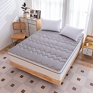 GYK Thicken Memory Foam Mattress Topper,Foldable Camping Road Trip Japanese Floor Futon,Tatami Mat Sleeping Pad,Knitted air Layer Cotton Fabric,Four-Sided Has Breathable Mesh,Cool Sleep