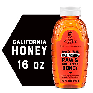 Nate's California 100% Pure, Raw & Unfiltered Honey - 16 oz. Squeeze Bottle - All-natural Sweetener