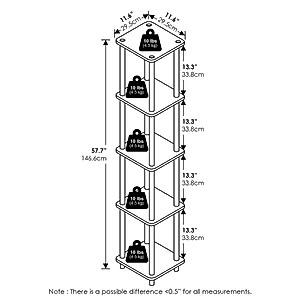 Furinno Turn-N-Tube 5-Tier Corner Square Rack Display Shelf, Amber Pine/Black
