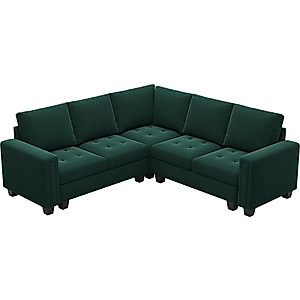 Belffin Velvet Modular Sectional Sofa Convertible Sectional Sofa Couch with Reversible Chaise L Shaped 4 Seater Corner Sofa Couch Green
