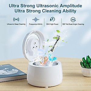 Raymall Utrasonic Retainer Cleaner, Denture Ultrasonic Cleaner Portable Aligner Sonic Dental Appliance Cleaner Jewelry Cleaning Machine for Home Travel, Sonic Dental Cleaner Ultrasonic Dental Cleaner