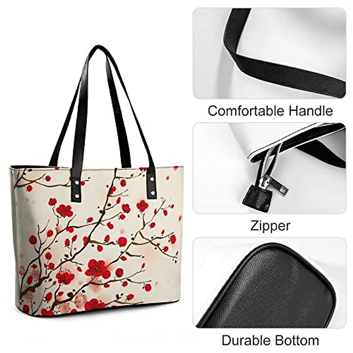 Womens Handbag Peach Blossom Leather Tote Bag Top Handle Satchel Bags For Lady