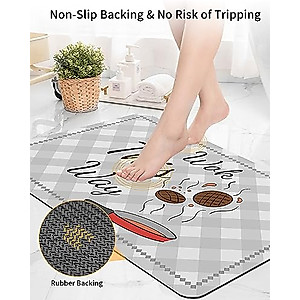 Gogobebe Super Absorbent Diatom Mud Mat Wok This Way Kitchen Sign Gray Checked Quick-Drying Thin Bath Mat Non-Slip Bathtub Mat Anti-Skid Rubber Bathroom Shower Mat 16x24in