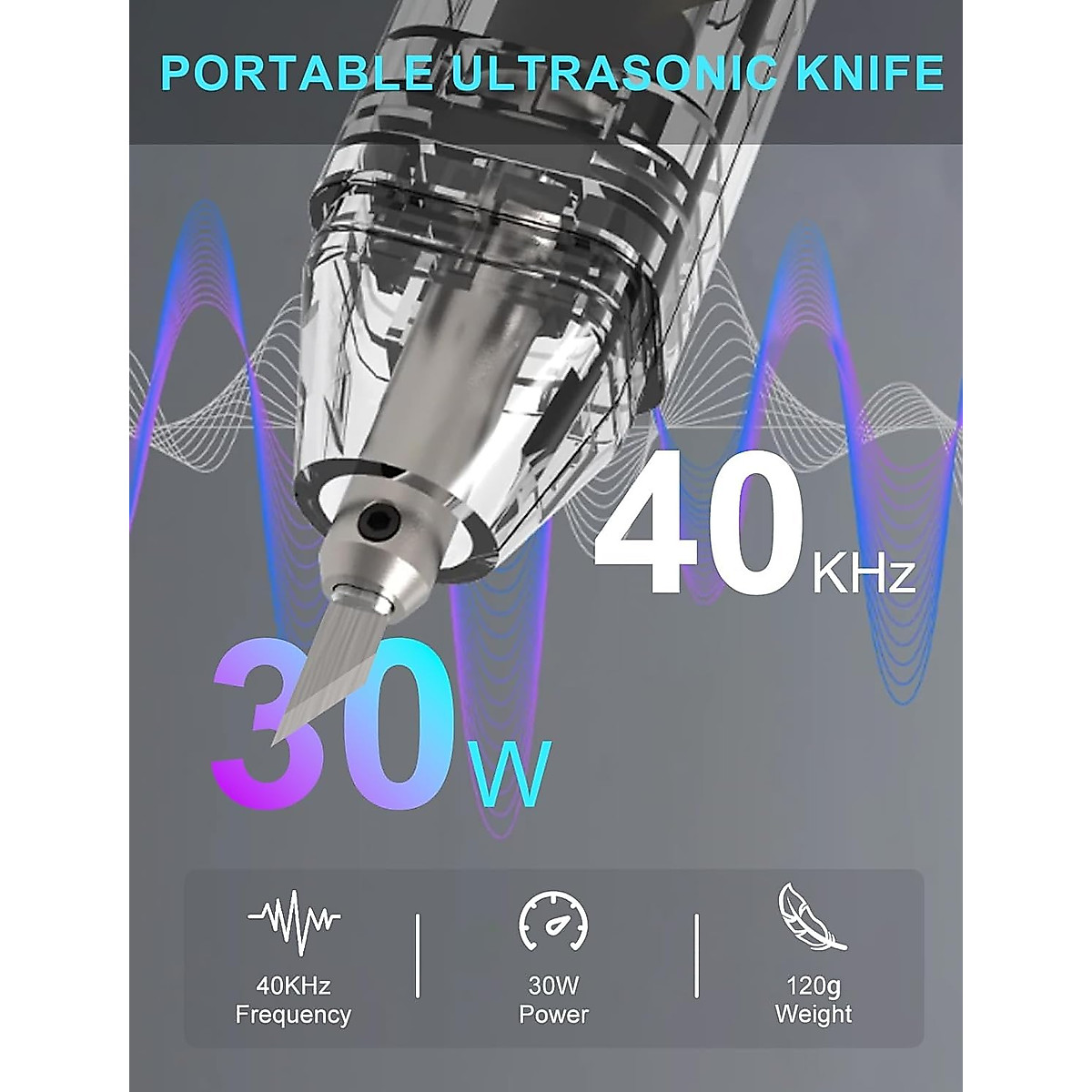 Generic Portable Ultrasonic Cutter 30W 40KHZ for Leather 3D Printing Plastic DIY Cutting, with 40pcs Replacement Knife and Fixtures, Black