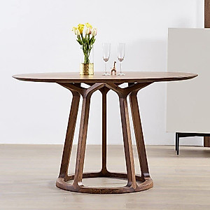 SUSUO Minimalist Solid Wood Dining Table Round for Small Space, Mid-Century Modern Walnut Ash Dining Table with Round Pedestal Base, 31.5" Coffee Table for 2-4