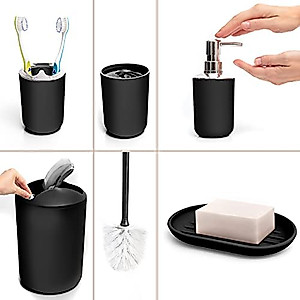 Moss & Stone 6 pcs Bathroom Accessories Set, Bathroom Decor Sets Includes Soap Dispenser, Toothbrush Holder, Toothbrush Cup, Soap Dish, A Complete Bathroom Accessories Black Set