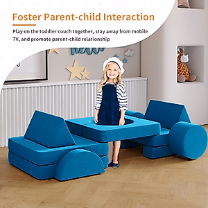 DEYGIA Modular Kids Play Couch, 13PCS, Kids Couch for Playroom, Modular for Boys and Girls, Blue, M