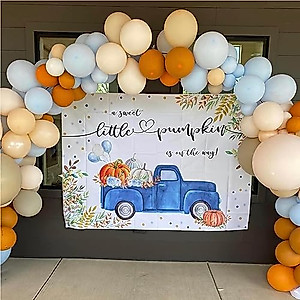 Mocsicka Pumpkin Backdrop for Boy Baby Shower 7x5ft Blue Truck A Sweet Little Pumpkin is on The Way Photo Backdrops Autumn Fall Baby Shower Party Decorations Banner