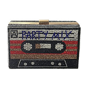 Fashion Culture Party Mix Retro Cassette Tape Kitsch Crystal Box Clutch Crossbody, Multi