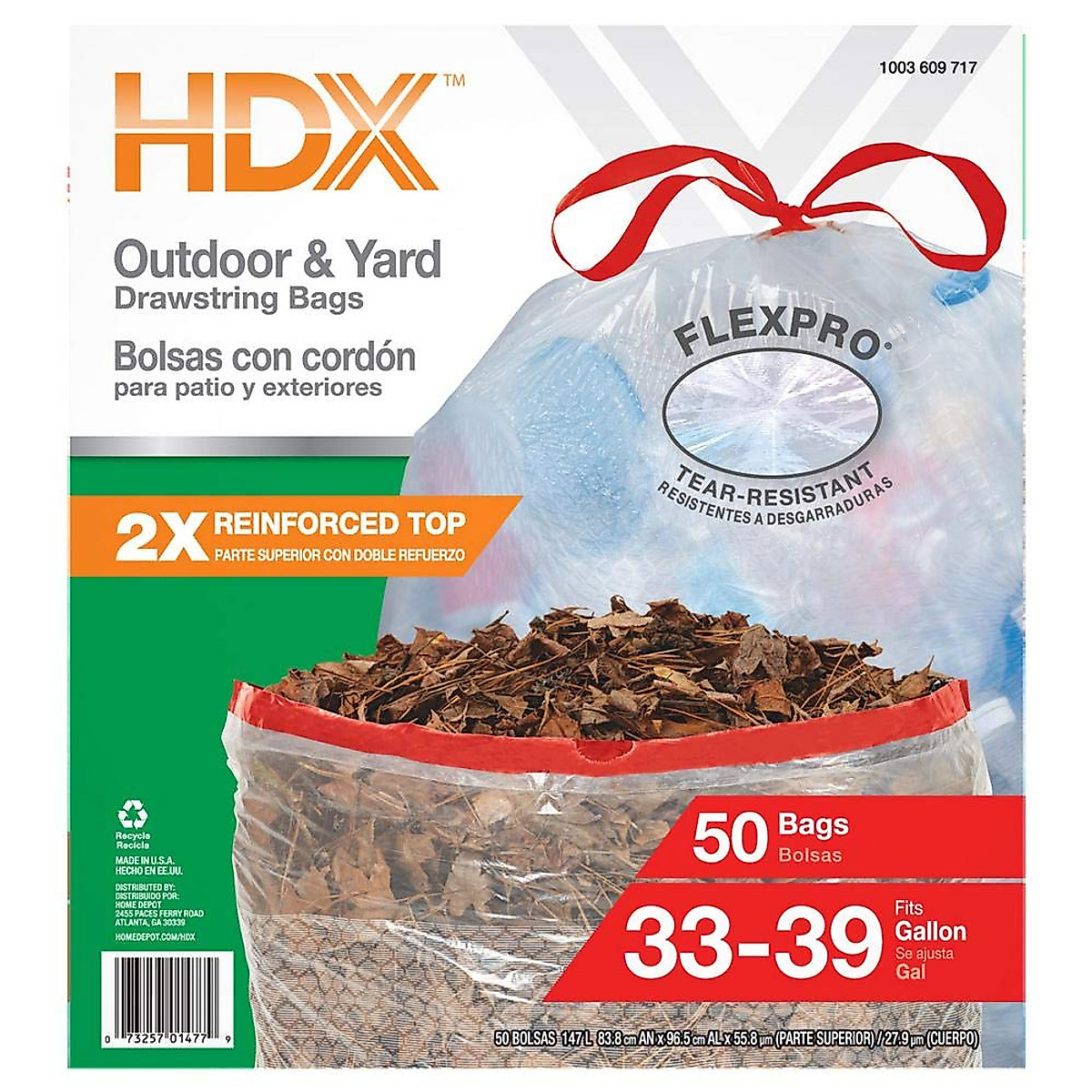 HDX FlexPro 33 Gal. - 39 Gal. Clear Drawstring Outdoor and Yard Trash Bags (50-Count)