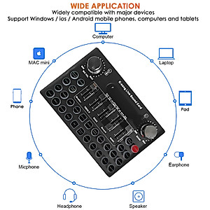 Audio Mixer, Mini Sound Dj Mixer Board,Universal Voice Changer External Live Sound Card with 18 Sound Effects for Karaoke Singing for Phone Laptop Computer，Gaming Live Streaming