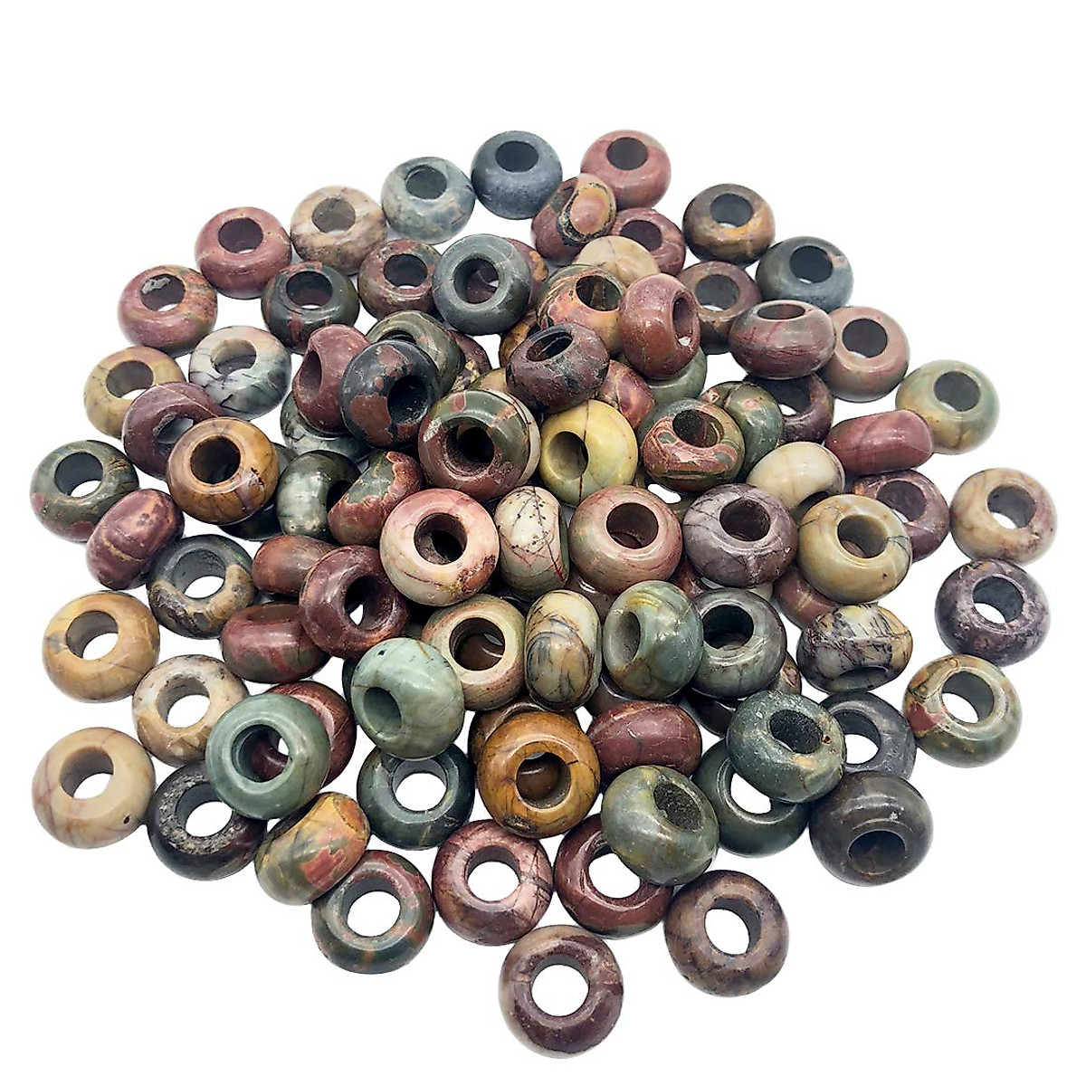favoramulet 25Pcs Large Hole (5-6mm) Rondelle Gemstone European Bead for Charm Bracelet, Jewelry Making, Picasso Jasper