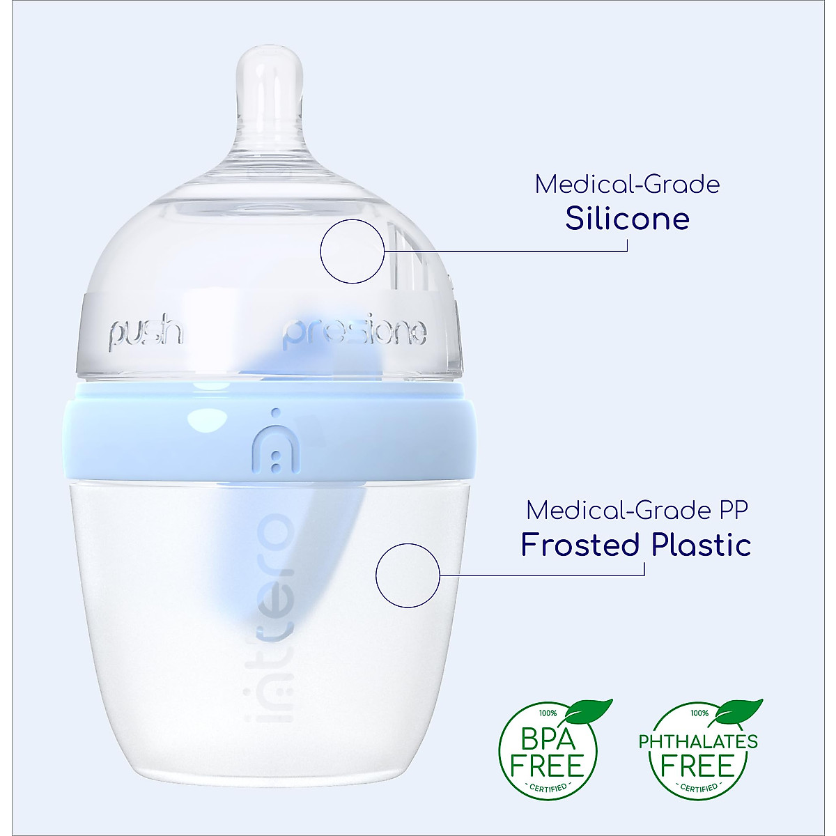 INTTERO Natural Anti-Colic Formula Dispenser Baby Bottle - Air-Free Vent - 6oz/2pk Cute Pink Slow Flow - Everyday Baby Essential - Formula Bottles - Biberones para Bebes - PopYummy Mixie - Baby Brezz