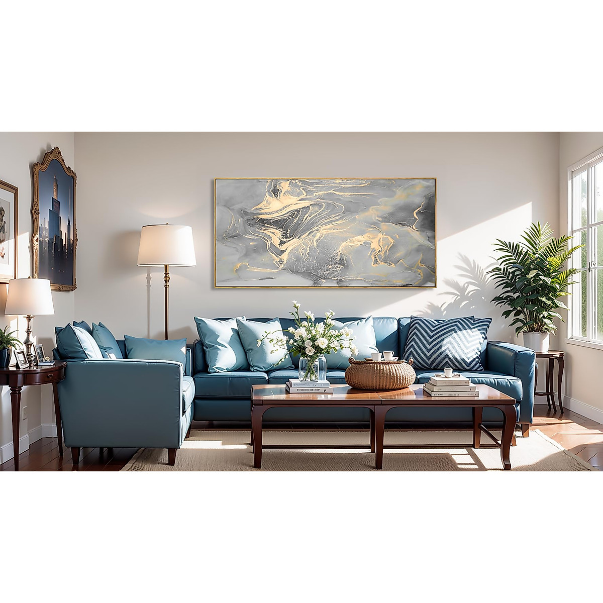 Wall Art Abstract Canvas Painting Gray Wall Decor Fluid Ink Modern Artwork for Living Room Bedroom Dining Room Home Office Decor 20"x40" with Framed