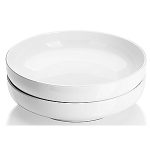 DOWAN Pasta Bowls, 65 oz Large Salad Bowls, 10'' White Serving Bowls Set of 2, Ceramic Shallow Bowl Plates, Serving Dishes for Soup Salad Pasta Vegetable Fruit Prep, Microwave Dishwasher Safe