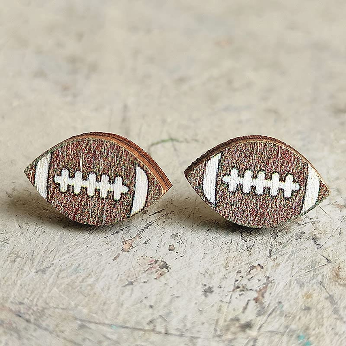 6 Pairs Handmade Wooden Sports FootBall Wooden Stud Earrings Bulk Baseball Volleyball Soccer Basketball for Women Sport Lover Friendship Jewelry