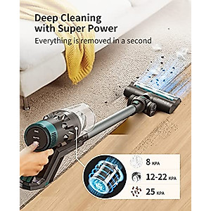 Ultenic U11 Pro Cordless Vacuum Cleaner, 25Kpa Powerful Stick Vacuum with LED Display, Rechargeable Battery, Up to 50min Runtime, Converts to Handheld Vacuum for Hard Floor, Carpet and Pet Hair