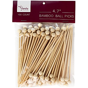 Eco-friendly Natural Wooden Ball Food Picks - 4.7" (Pack of 100) - Sustainable Skewers And Bamboo Picks for Fruits, Appetizers, & Cocktails For Parties, Casual Dining & More