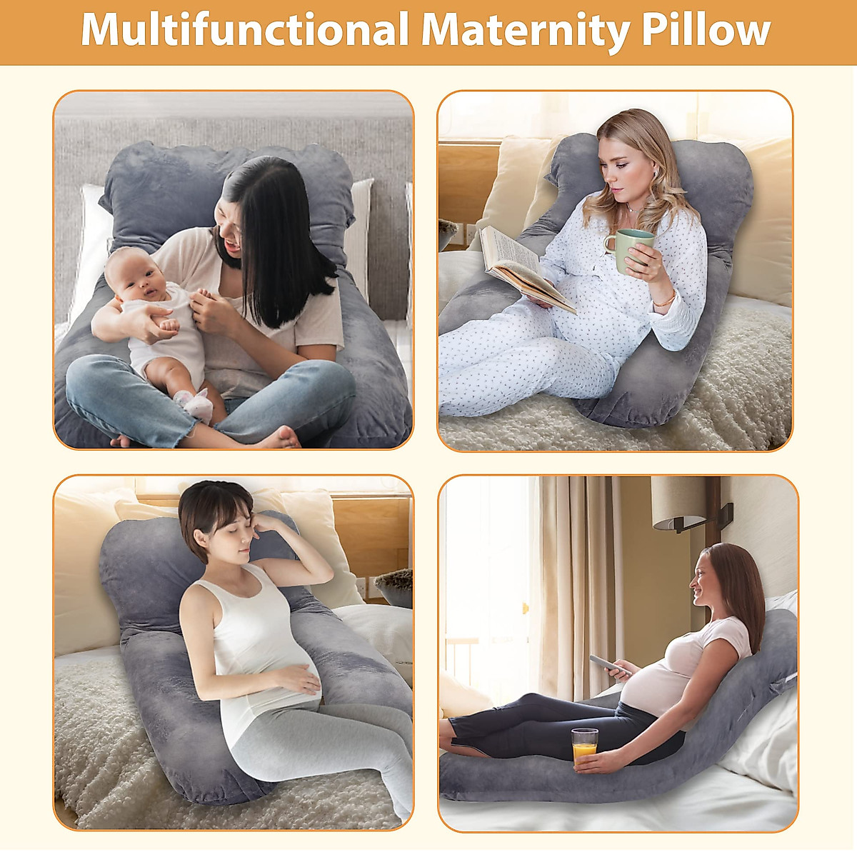 LONABR U-Shape Pregnancy Pillows, 55 Inch Maternity Full Body Pillow with Washable Velvet Cover, Nursing Support Pillow, Support for Back, HIPS, Legs, Belly for Pregnant Women Side Sleeping