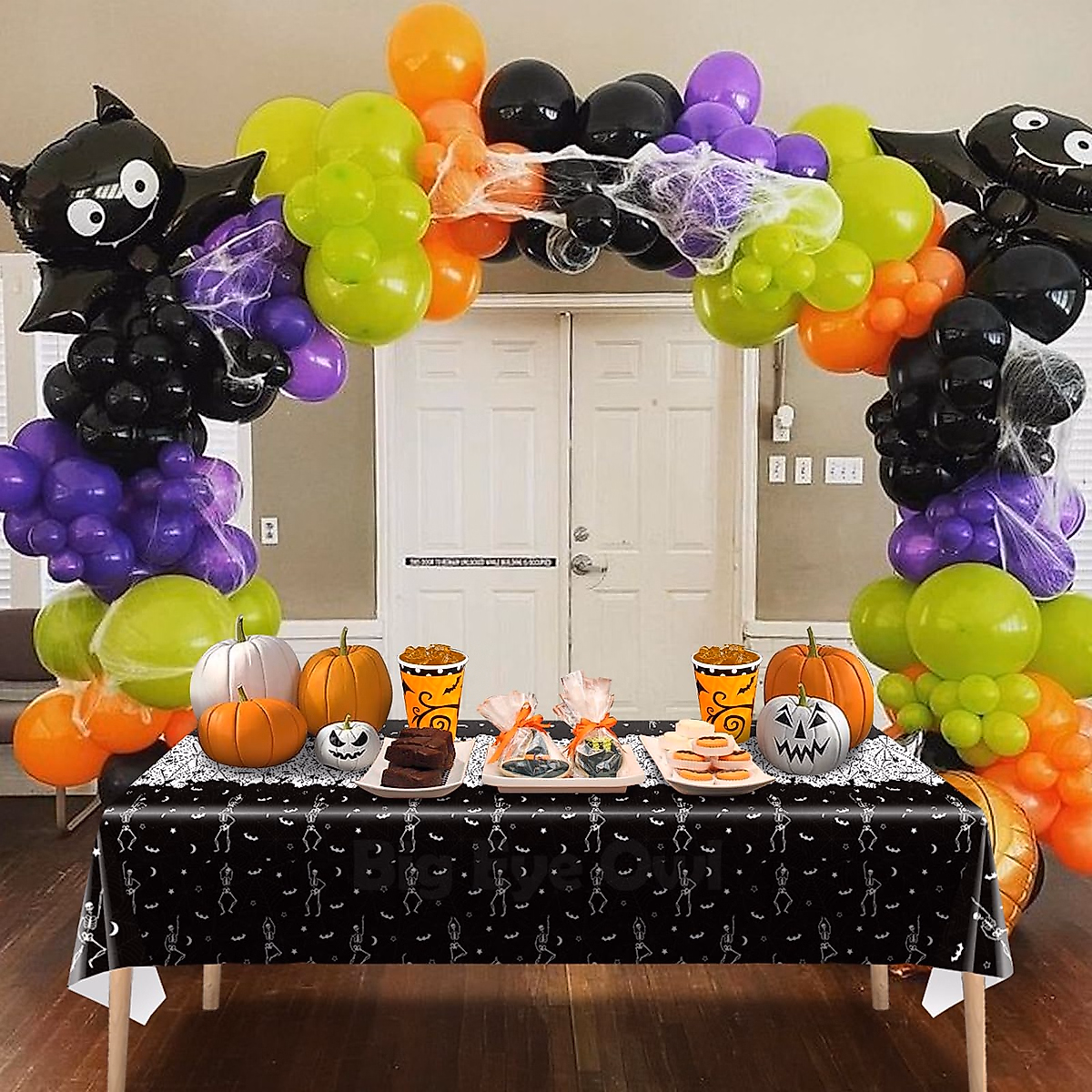 Disposable Halloween Skeleton Skull Tablecloth Plastic Black Rectangle Vinyl Table Cloths for Birthday Party Decoration Supplies Spider Web Scary Bat Table Cover