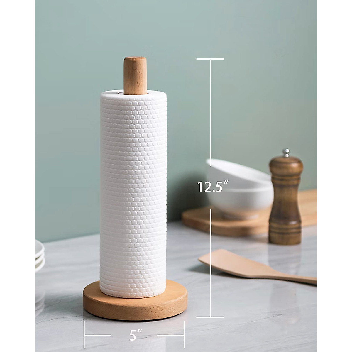 CHAUNCEY HOME Wooden Paper Towel Holder - Kitchen Paper Hanger Rack Bathroom Towel Roll Stand Organizer Simply Standing Countertop Paper Roll Holder