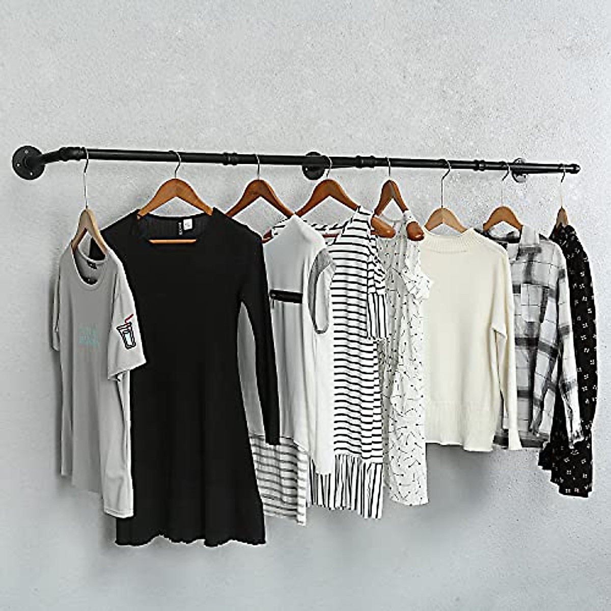 72inch Industrial Pipe Clothes Rack Wall Mount For Hanging Rod Bar for Laundry Room Up to Max Load 135Lb Black (72inch(1 Pack))