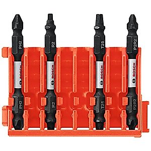 BOSCH CCSDEV2504 4-Piece Assorted Set 2-1/2 In. Impact Tough Phillips, Square, and Torx Double-Ended Bits with Clip for Custom Case System