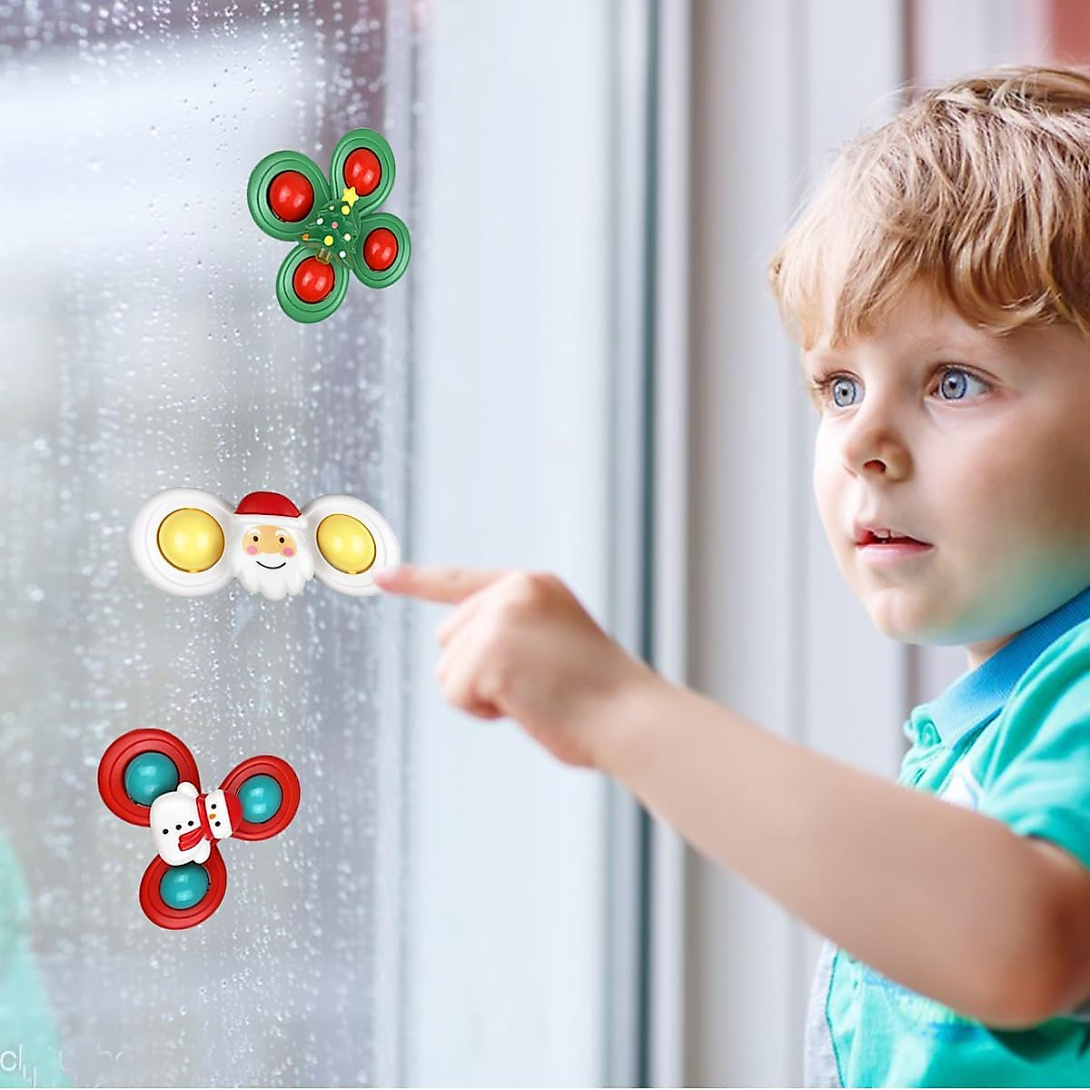 Jofan 3 Pack Christmas Suction Cup Spinner Toys for Baby Toddlers Kids Christmas Stocking Stuffers Gifts