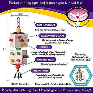 Super Bird Creations SB1103 Parrot-Dice Bird Toy, Medium Bird Size, 9" x 2.5" x 2.5"