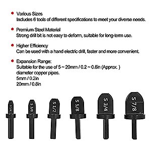 6Pcs Copper Pipe Swaging Tool Drill Bits,Professional Manual Flaring Tool Drill Bit Set 1/4 3/8 1/2 5/8 3/4 7/8